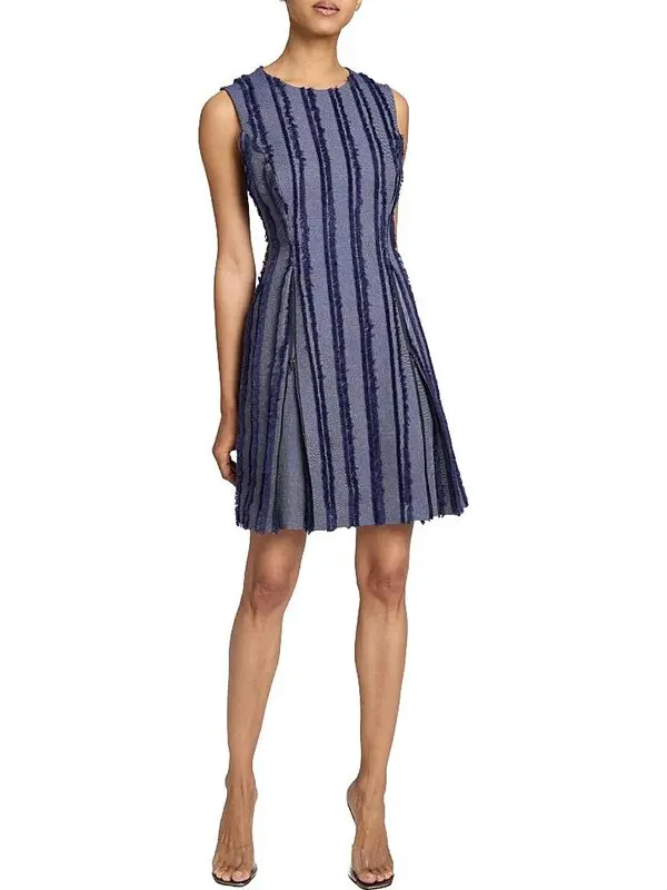 Santorelli Ida Sleeveless Denim Shift Dress With Fringe - Blue