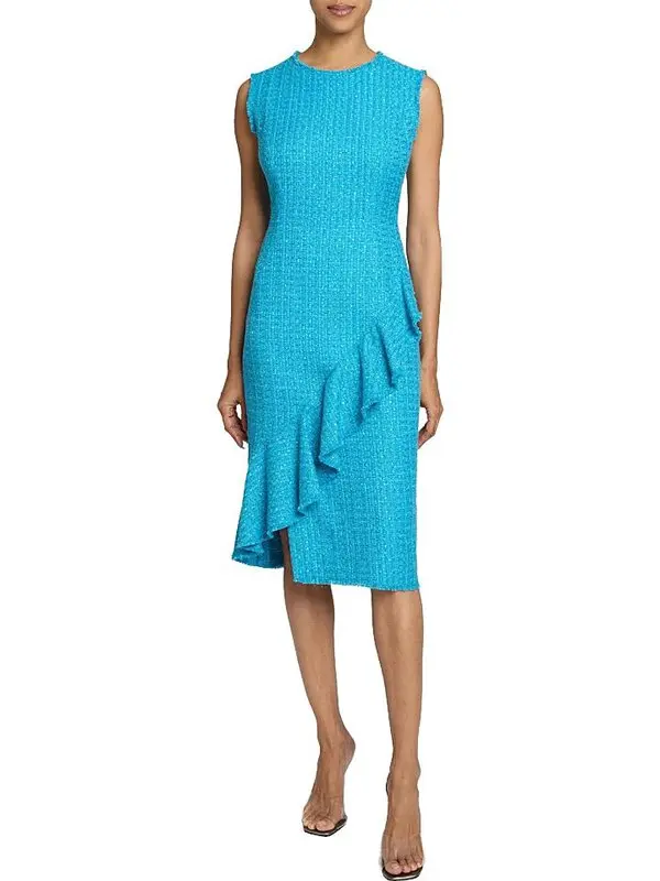 Santorelli Satorelli Luxury Tweed Sheath Dress With Ruffle Skirt - Aquamarine