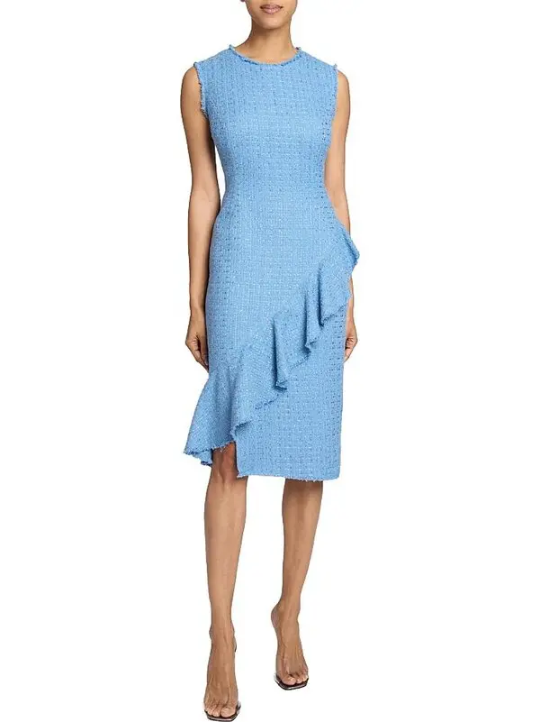 Santorelli Satorelli Luxury Tweed Sheath Dress With Ruffle Skirt - Marine Blue