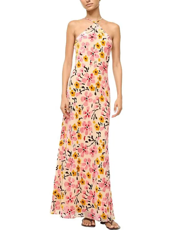 Staud Cubism Halter Dress - Blossom Floral Tapestry