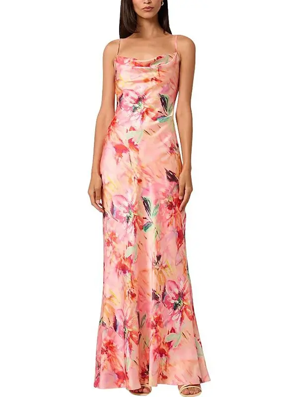 LIV FOSTER Adeline Printed Sateen Gown - Coral Multi