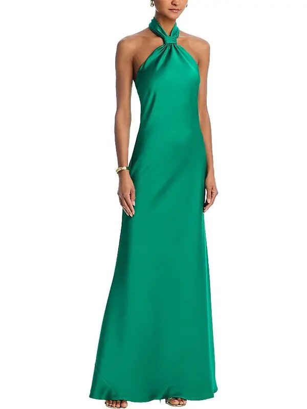 Aqua Knot Halter Gown - Emerald