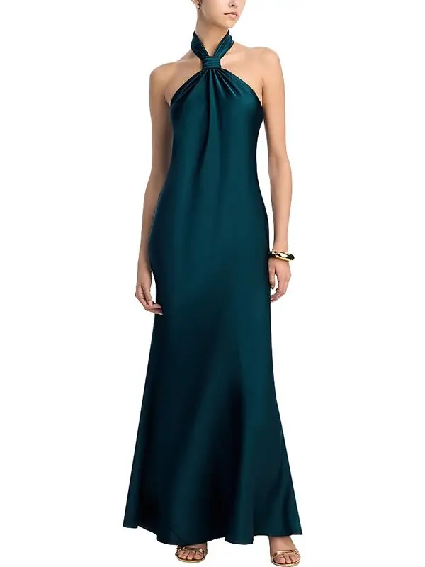 Aqua Knot Halter Gown - Pine