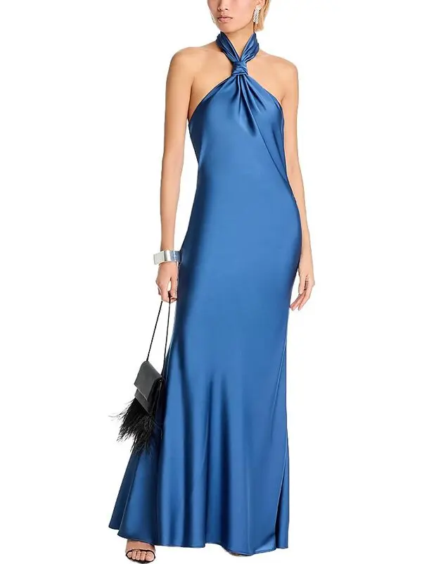 Aqua Knot Halter Gown - Slate