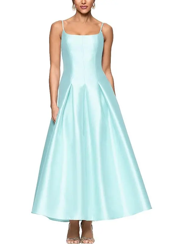 Aqua Satin Midi Dress - Aqua