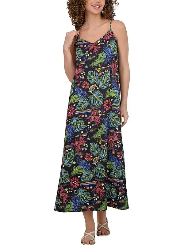 POINT Satin A-line Slip Dress - Stitched Tropical