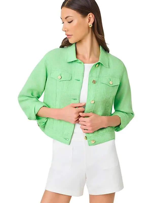 LILLY PULITZER Seaspray Linen Jacket - Jackfruit Green X Resort White