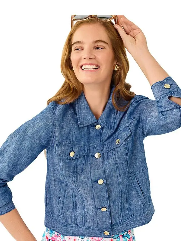 Lilly Pulitzer® Seaspray Linen Jacket - Starlight Navy X Resort White