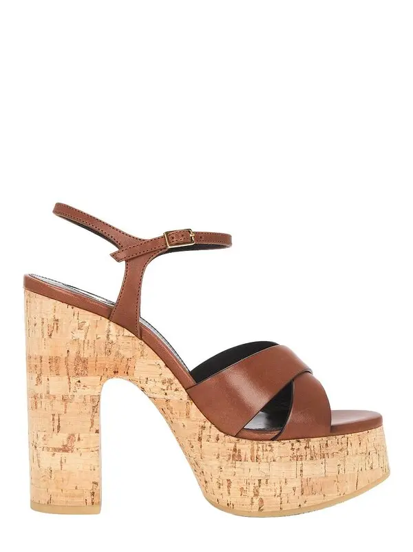 Saint Laurent Bianca Platform Sandal - Bruciato & Natural Cork