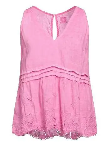120% Lino Linen Top With Lace - Pink