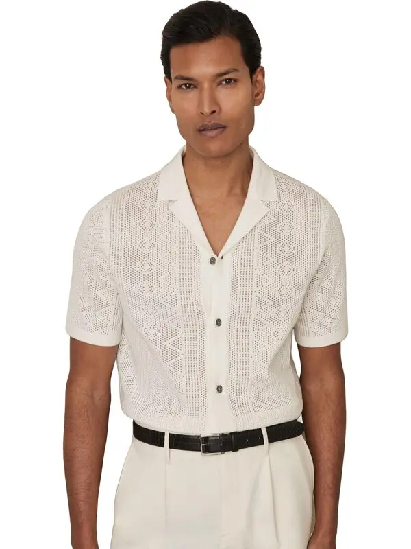 REISS Kipling Textured-knit Short-sleeve Shirt - White