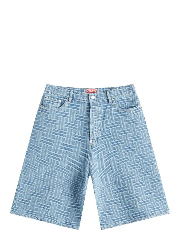 Kenzo Weave Straight Denim Shorts - Bleached Blue