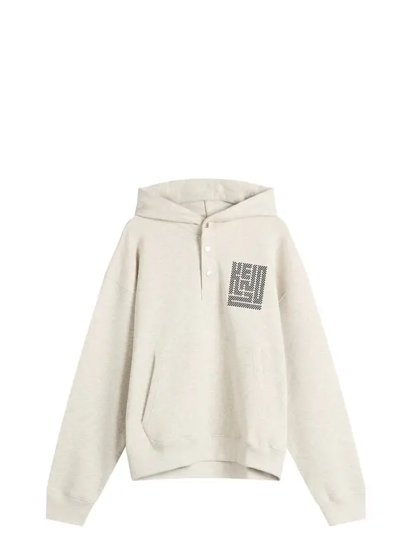 Kenzo Kamon Embroidered Buttoned Hoodie - Pale Grey