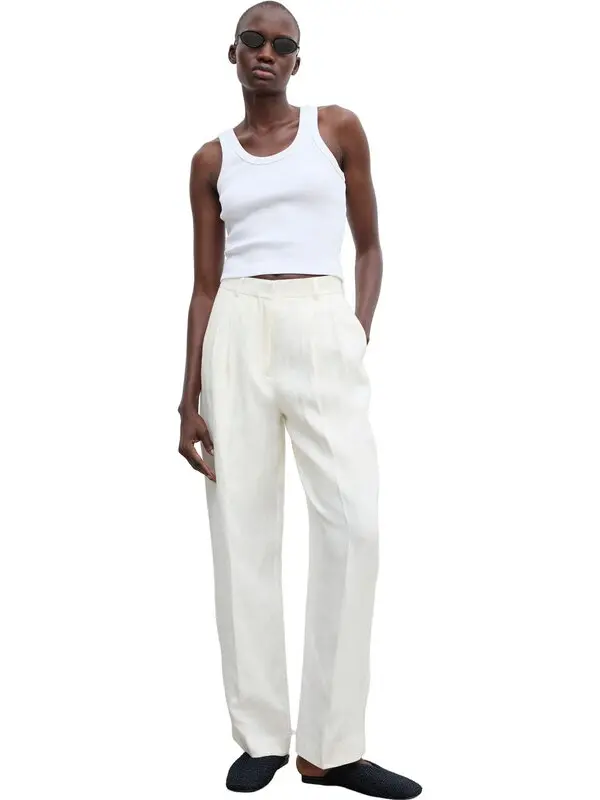 HOUSE OF DAGMAR Wide Leg Tailored Trousers - White