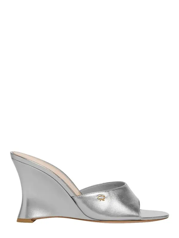 GIANVITO ROSSI Metallic Napa Leather Wedge Sandals - Argento