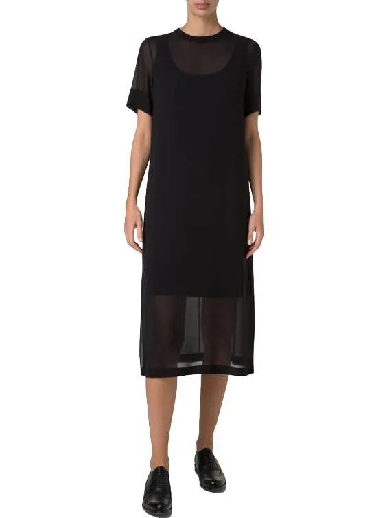 Akris Sheer Silk Georgette Shift Dress - Black
