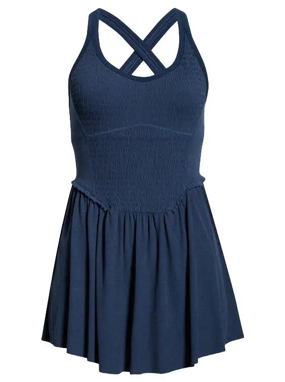 Free People Smockin' Hot Mini Dress - Midnight Navy