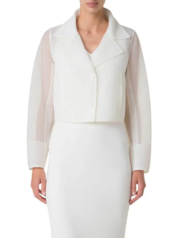 Akris Alice Techno Grid Cropped Jacket - Pure White
