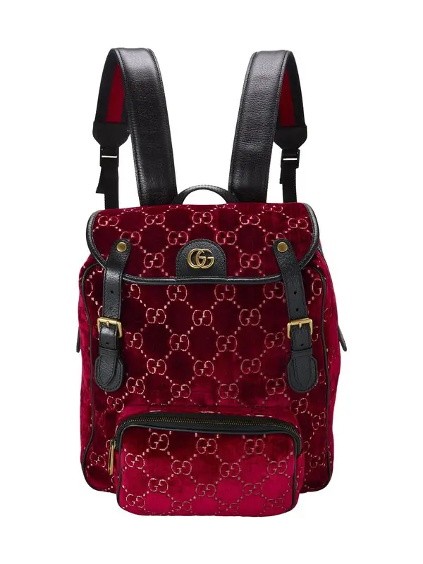 Gucci Velvet Backpack With Gg Embroidery - Red