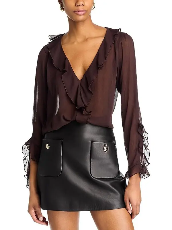 LUCY PARIS V-neck Ruffle Top - Brown