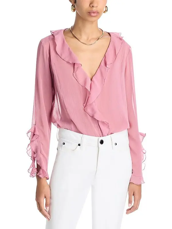 LUCY PARIS V-neck Ruffle Top - Pink