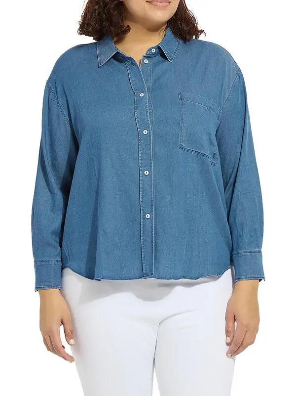 Lyssé Bay Crop Chambray Shirt - Mid Wash