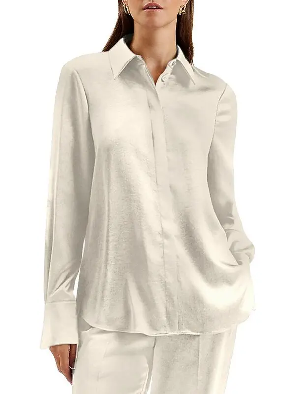 Ted Baker London Sonora Long Line Satin Shirt - Ivory