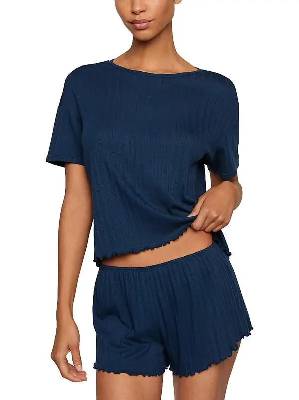 Eberjey Pointelle Sleeve Shorts - Navy