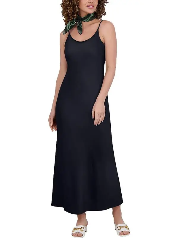 POINT Satin Straight Slip Dress - Black
