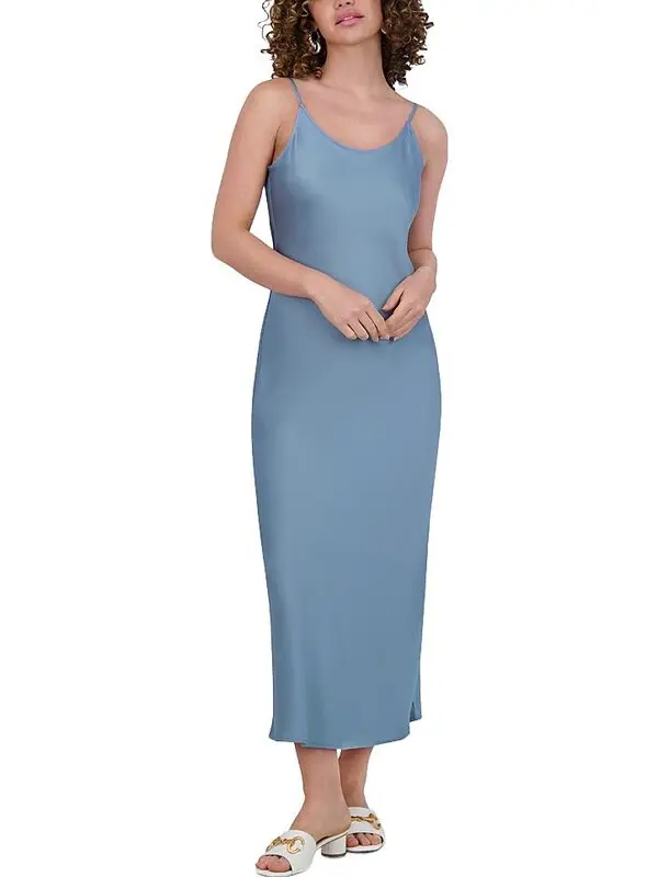 POINT Satin Straight Slip Dress - Dusty Blue