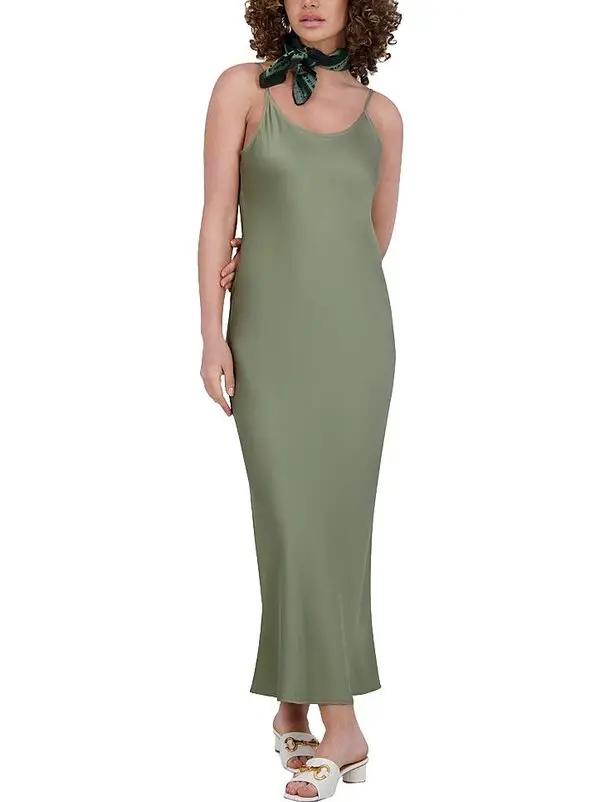 POINT Satin Straight Slip Dress - Sage