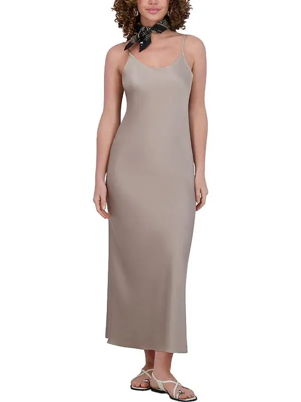 POINT Satin Straight Slip Dress - Stone
