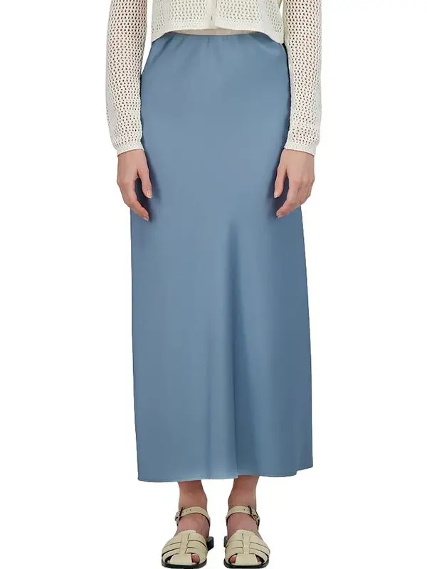 POINT Satin Slip Skirt - Dusty Blue