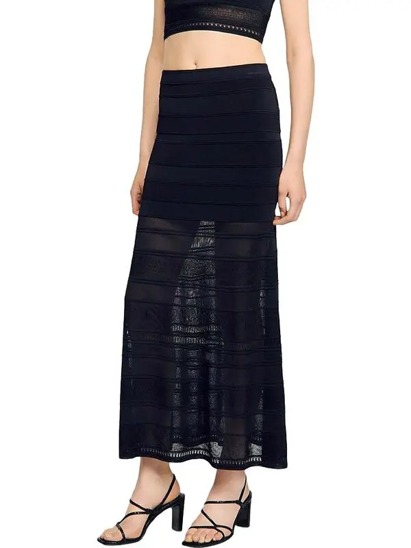 Sandro Decorative Knit Maxi Skirt - Black