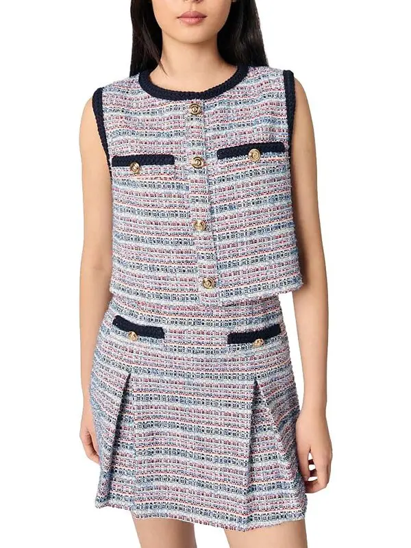 Maje Tweed Mini Dress - Blue/red