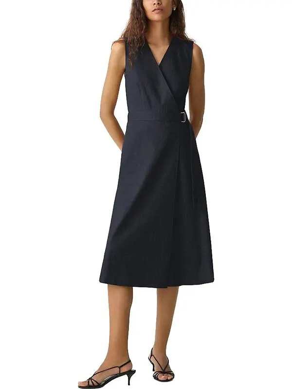 Theory Sleeveless Linen-blend A-line Wrap Dress - Black