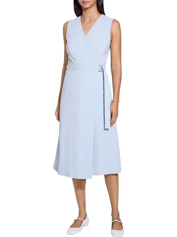 Theory Sleeveless Linen-blend A-line Wrap Dress - Pearl Blue