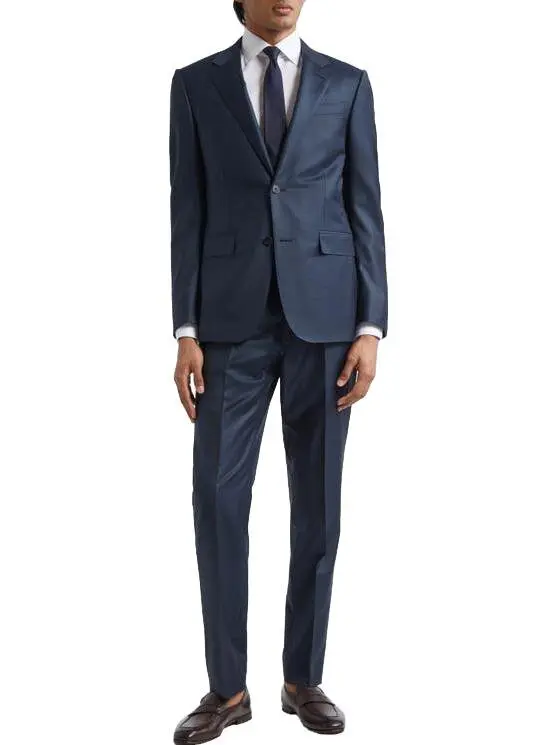 Zegna Regular Fit Navy Glen Check Trofeo Wool Suit - Blue Navy Check