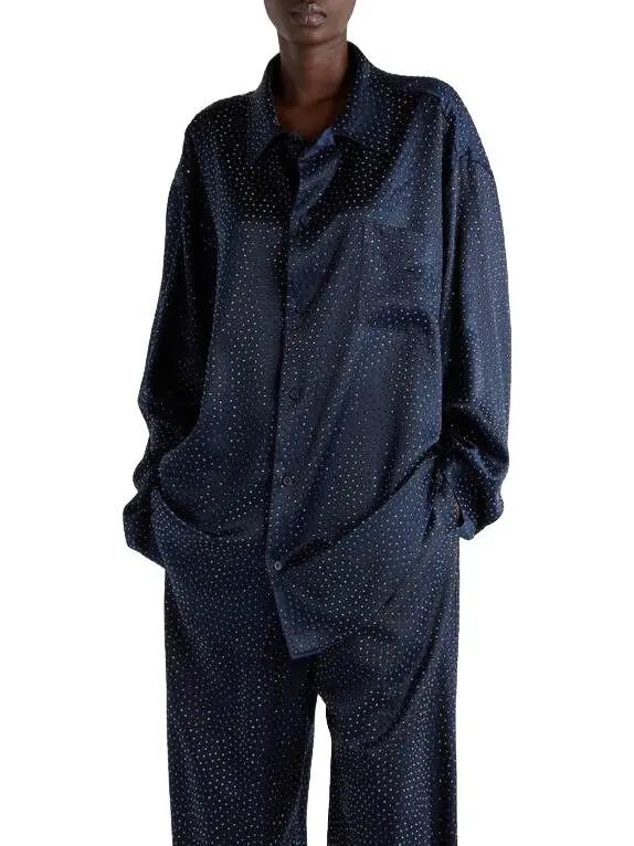 Balenciaga Crystal Embellished Satin Button-up Shirt - 4100 Dark Navy