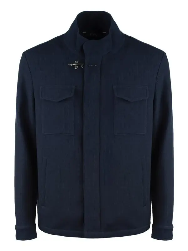 FAY Short Field Jacket In Wool And Stretch Cotton - Blue