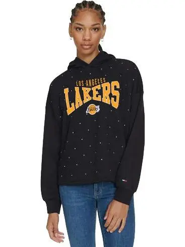 Tommy Hilfiger Los Angeles Lakers Stella Cropped Pullover Hoodie - Black