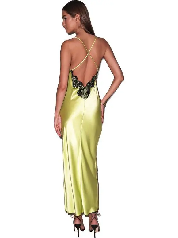 Fleur Du Mal Open Back Maxi Slip Dress - Green / Multicolor