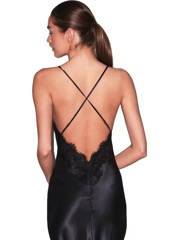 Fleur Du Mal Open Back Maxi Slip Dress - Black