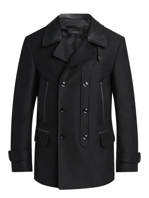 TOM FORD Leather-collar Peacoat - Black
