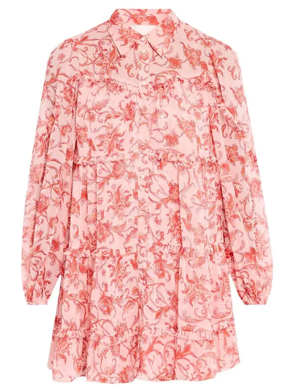 Cinq À Sept Kennedy Paisley Mini Shirtdress - Pink Poppy Mult
