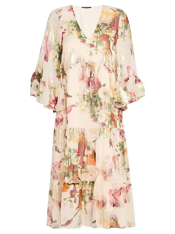Kobi Halperin Limone Floral Print Midi Dress - Ecru Multi