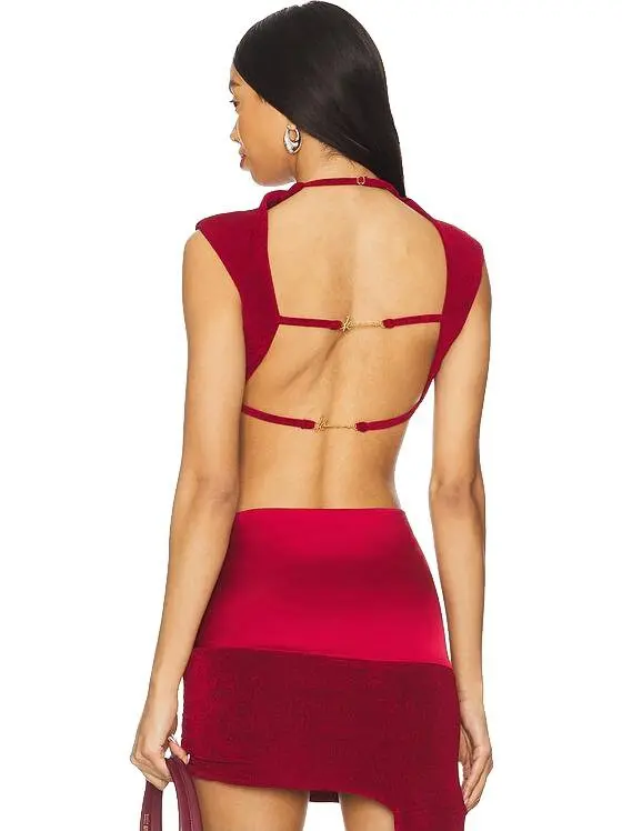 KHANUMS Backless Cropped Tee - Burgundy