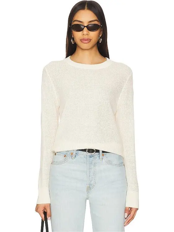 Enza Costa Linen Open Knit Crewneck Sweater - Cream