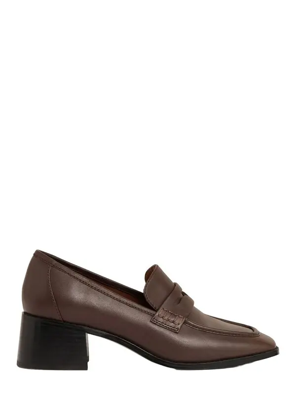REISS Heidi Leather Block-heel Loafers - Chocolate
