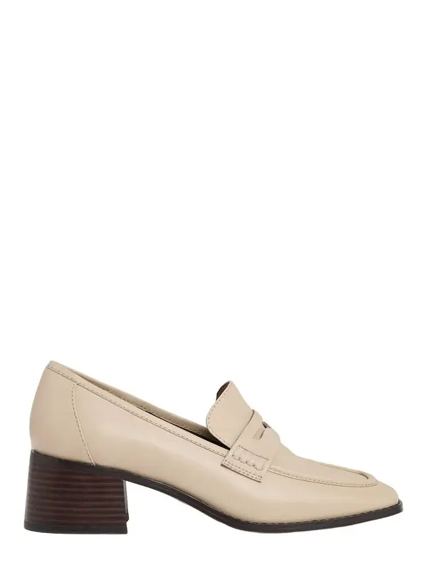 REISS Heidi Leather Block-heel Loafers - Off White